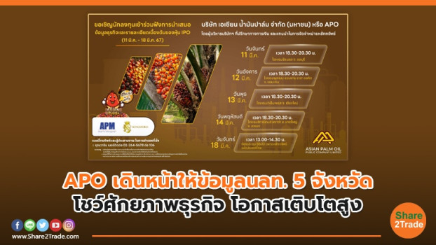 APO เดินหน้าให้ข้อมูลนลท. 5 จังหวัด โชว์ศักยภาพธุรกิจ โอกาสเติบโตสูง ...