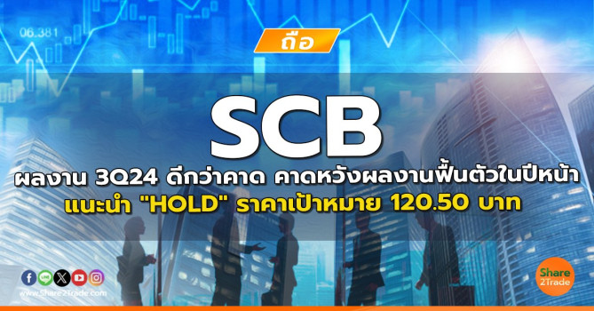 SCB ผลงาน 3Q24 ดีกว่าคาด คาดหวังผลงานฟื้นตัวในปีหน้า แนะนำ "HOLD" ราคาเป้าหมาย 120.50 บาท ...