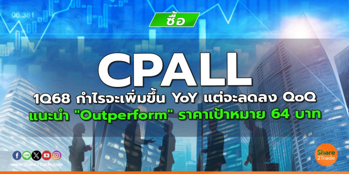 CPALL 1Q68 กำไรจะเพิ่มขึ้น YoY แต่จะลดลง QoQ แนะนำ "Outperform" ราคาเป้าหมาย 64 บาท | Share2Trade