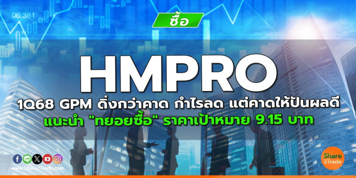 HMPRO 1Q68 GPM ดิ่งกว่าคาด กำไรลด แต่คาดให้ปันผลดี แนะนำ "ทยอยซื้อ" ราคาเป้าหมาย 9.15 บาท ...